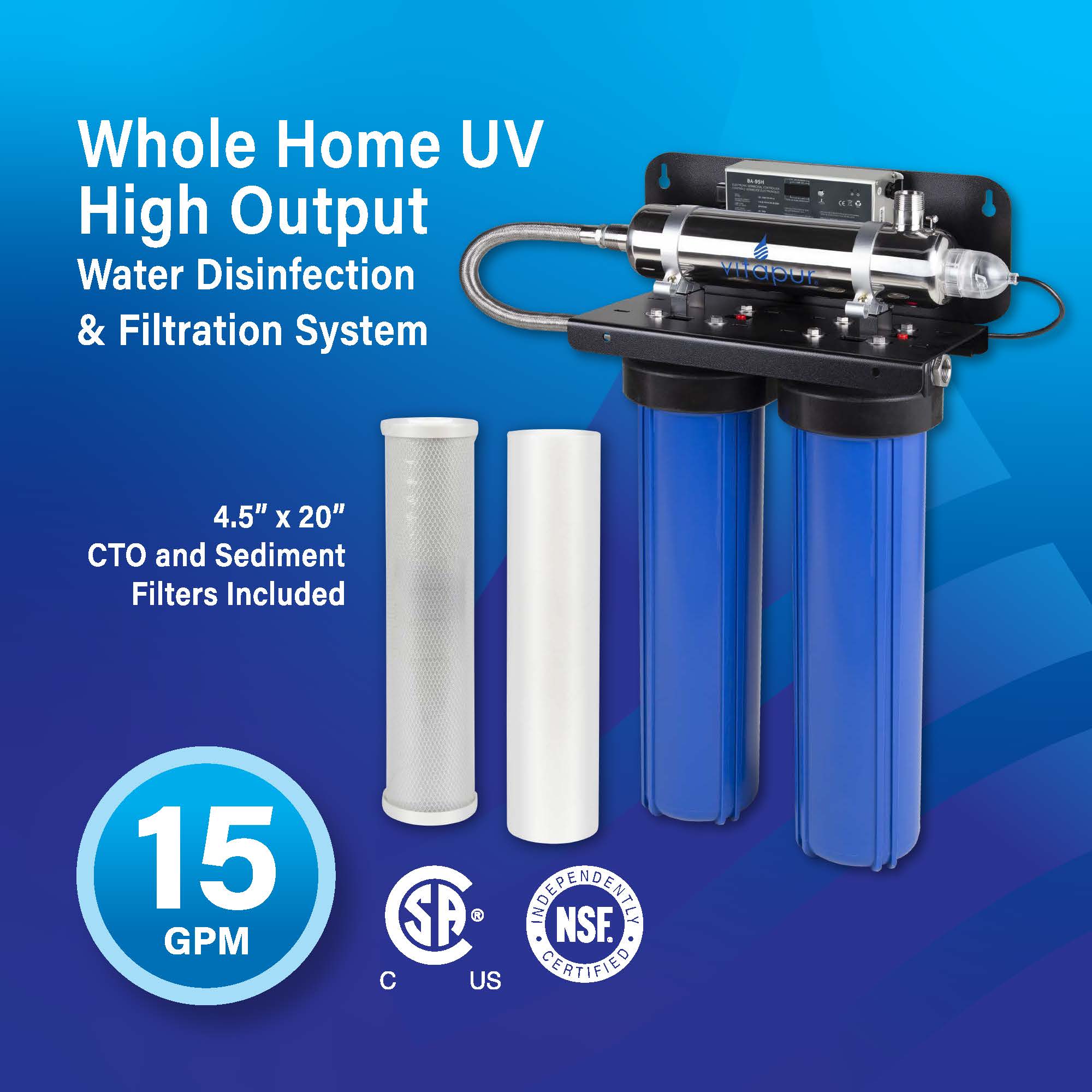 Vitapur 15 gpm Whole Home UV Rack Water Disinfection & Filtration Syst